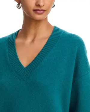 Aqua Cashmere V Neck Drop Shoulder Sweater Exclusive - Peacock