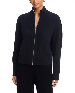 Aqua Brushed Cashmere Zip Front Sweater Exclusive - Black