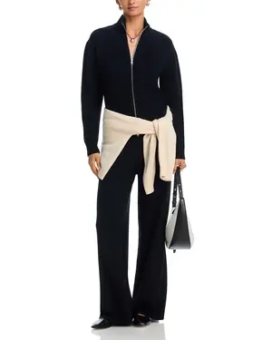 Aqua Brushed Cashmere Zip Front Sweater Exclusive - Black