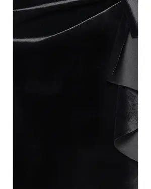 Aqua Stretch Velvet Mock Neck Gown