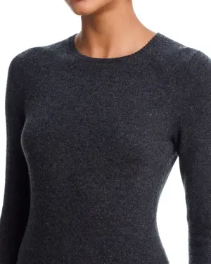 Aqua Cashmere Long Sleeve Midi Dress - Dark Grey