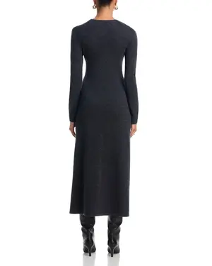 Aqua Cashmere Long Sleeve Midi Dress - Dark Grey