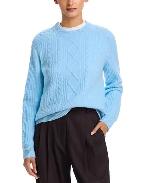 Aqua Cashmere Cable Knit Raglan Sleeve Sweater - Bright Sky