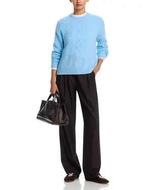 Aqua Cashmere Cable Knit Raglan Sleeve Sweater - Bright Sky