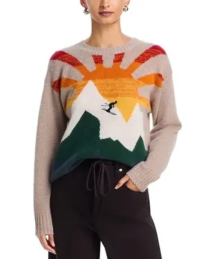 Aqua Cashmere Sunrise Skiier Crewneck Sweater Exclusive - Wheat