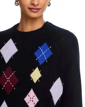 Aqua Cashmere Argyle Crewneck Sweater Exclusive