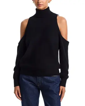 Aqua Cashmere Turtleneck Cold Shoulder Sweater Exclusive - Black