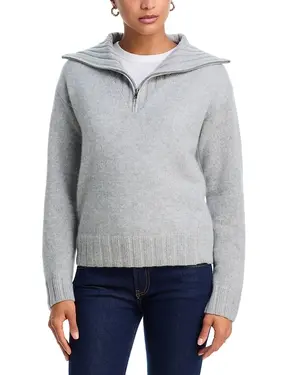 Aqua Cashmere Half Zip Sweater - Exclusive Light Grey