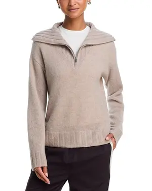 Aqua Cashmere Half-zip Sweater - Wheat