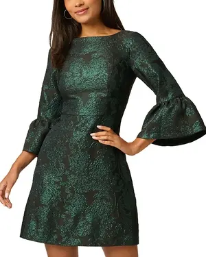 Adrianna Papell Metallic Jacquard Dress - Black/hunter