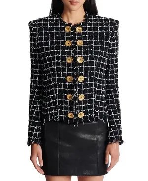 Balmain Cropped Tweed Jacket - Black