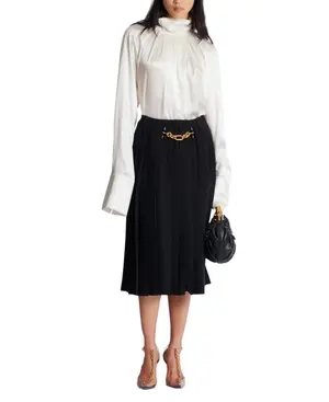 Balmain Pleated Midi Skirt With Embellished Detail