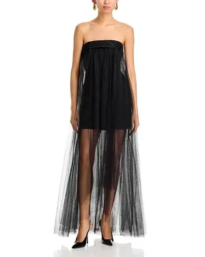 Bcbgmaxazria Tory Tulle Strapless Gown - Black