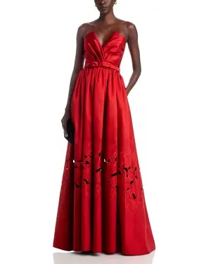 Theia Lena Embroidered Mikado Gown