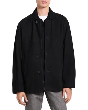 Theory Luxe Element Four Button Suede Car Coat - Black