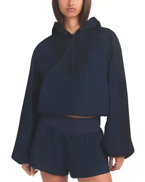 SKIMS Woven Cotton Half Zip Pullover - Navy