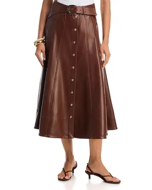 Cinq À Sept Briony Faux Leather Midi Skirt - Espresso