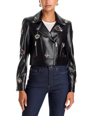 Cinq À Sept Genevieve Baroque Patches Faux Leather Jacket - Black Multi