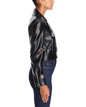 Cinq À Sept Genevieve Baroque Patches Faux Leather Jacket