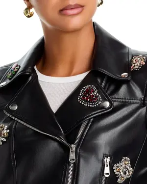 Cinq À Sept Genevieve Baroque Patches Faux Leather Jacket