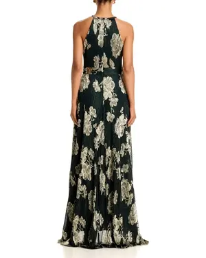 Aqua Metallic Halter Neck A Line Gown Exclusive