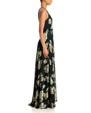 Aqua Metallic Halter Neck A Line Gown Exclusive