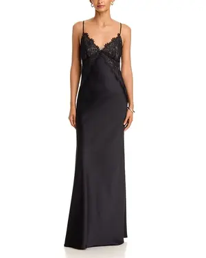 Aqua Lace Bodice Satin Slip Dress Exclusive - Black/nude
