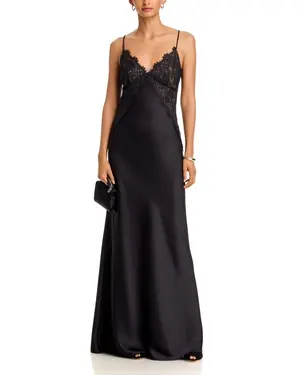 Aqua Lace Bodice Satin Slip Dress Exclusive