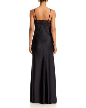 Aqua Lace Bodice Satin Slip Dress Exclusive