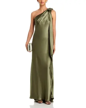 Aqua One Shoulder Satin Column Gown Exclusive