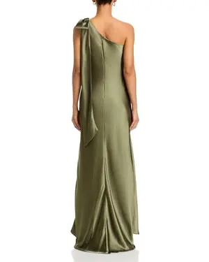 Aqua One Shoulder Satin Column Gown Exclusive