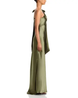Aqua One Shoulder Satin Column Gown Exclusive