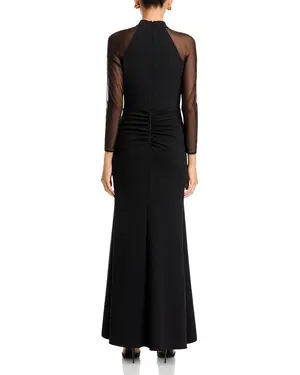 Aqua Mock Neck Mesh Sleeve Gown Exclusive