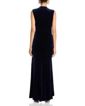 Aqua Velvet Side Ruched Sleeveless Gown Exclusive