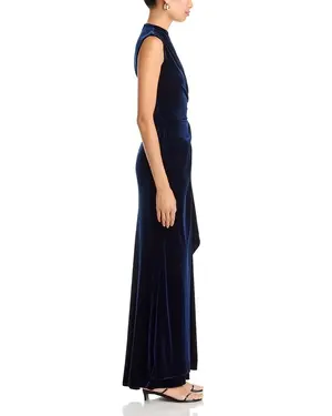 Aqua Velvet Side Ruched Sleeveless Gown Exclusive