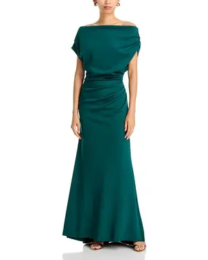 Aqua Draped Off-the-shoulder Gown Exclusive - Hunter