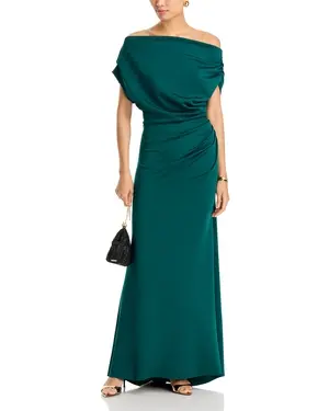 Aqua Draped Off-the-shoulder Gown Exclusive