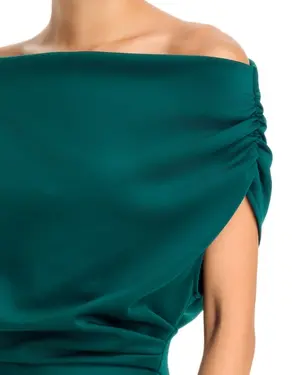 Aqua Draped Off-the-shoulder Gown Exclusive