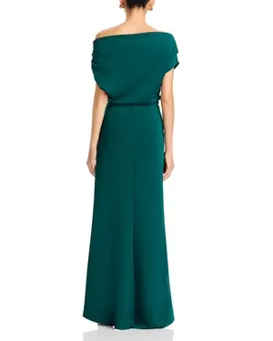 Aqua Draped Off-the-shoulder Gown Exclusive