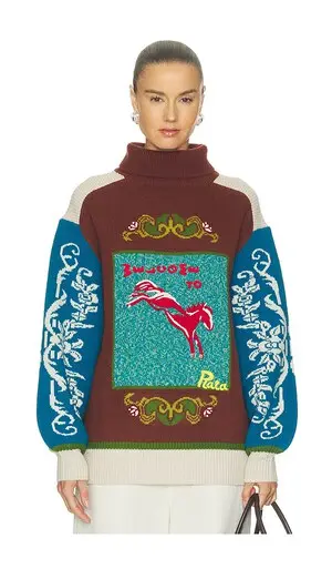 ALEMAIS Lasso Patchwork Knit Sweater In Brown - Multi