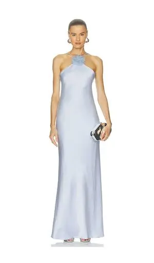 Alejandra Alonso Rojas Halter Slip Gown With Flower - Silver Blue
