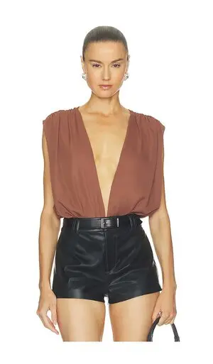 Superdown Kalley Deep V Bodysuit - Brown