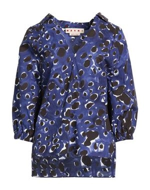 Marni Cotton Poplin Printed V-neck Top - Blue