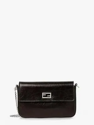 Fendi Crackled Leather Wallet On Chain Tube Crossbody Bag - Black