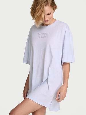 Victoria's Secret 100% Cotton Oversized Sleep Tee - Blue