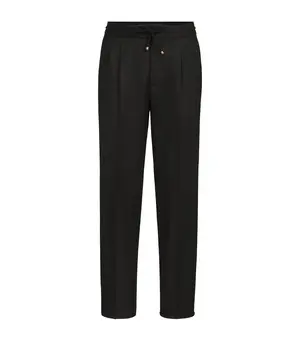 Brunello Cucinelli Virgin Wool Flannel Trousers - Black