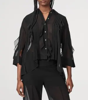 ALLSAINTS Chiffon Frill-trim Minna Shirt - Black