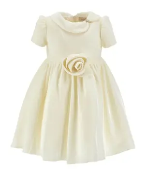 Monnalisa Rose-appliqué Velvet Dress