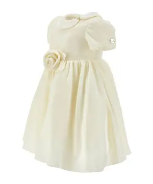 Monnalisa Rose-appliqué Velvet Dress