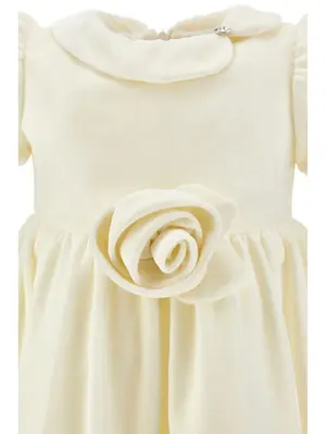 Monnalisa Rose-appliqué Velvet Dress